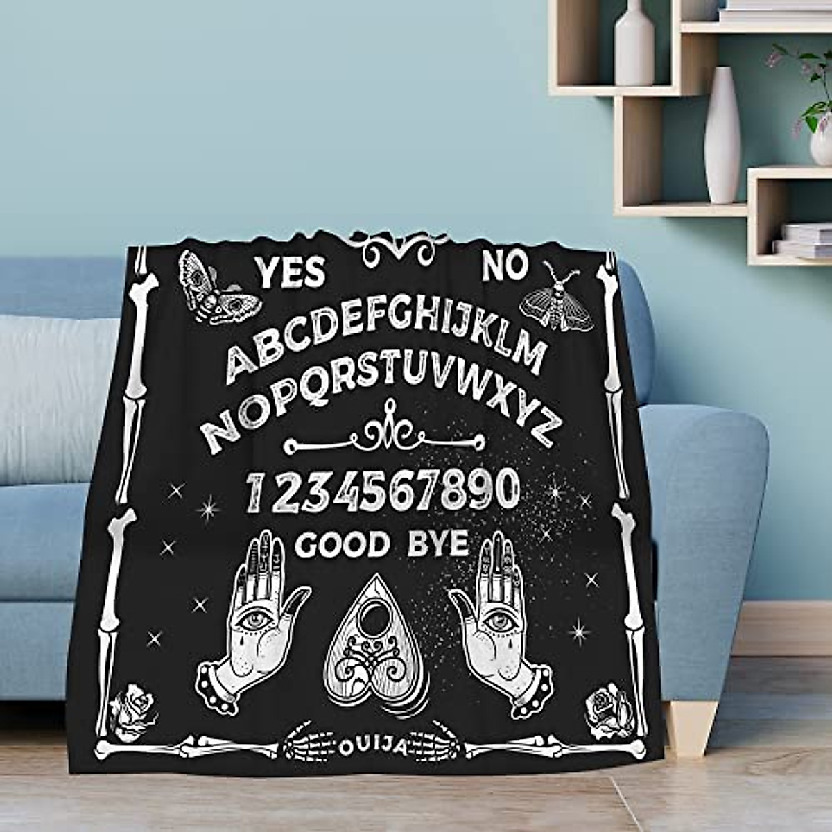 Kamoxi Funny Ouija Board Blanket Magic Witch Spirit Gothic Black Throw Blankets for Women Girls Bed Sofa Chair Couch Halloween Decor Soft Fluffy Fleece Flannel Blanket Fuzzy Gifts Bedding 50"x40"