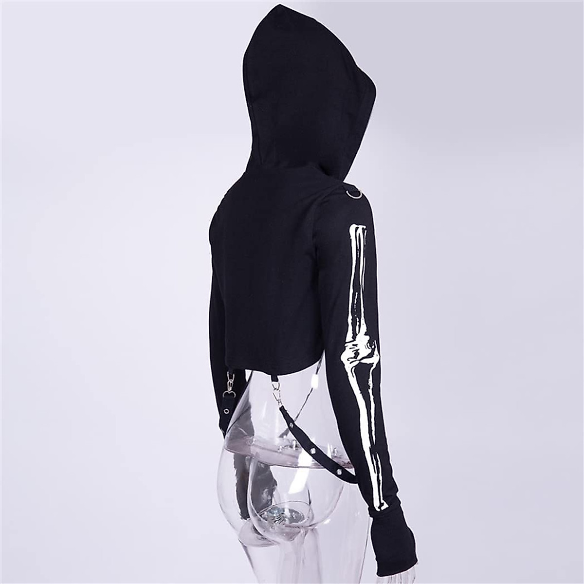 win2win Skeleton Hoodie Gothic Tops For Women Rave Top Punk Crop Top Sweatshirts Goth Mask Emo Black Festival Clothing Cosplay