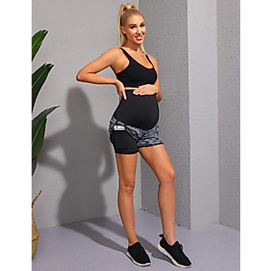 Maternity Athletic Shorts Set 2pcs Quick-Drying 2 in 1 Workout Stretchy Soft Shorts Set 2pcs Navy+Black M