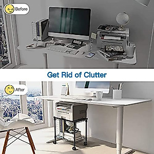 HUANUO Under Desk Printer Stand, 2 Tier Printer Cart for Storage, Mobile Printer Table with Swivel Wheels, Holds up to 100lbs, Perfect Desk Organizer Shelf for Home & Office, HNPS02