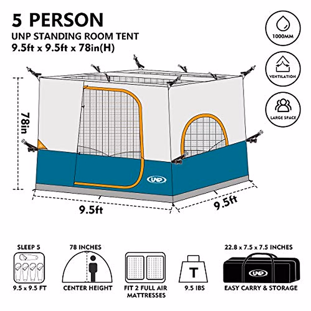 UNP Camping Cube | Canopy Inner Tent for 10' x 10' ft Pop Up Canopy Tent Fully Vented Roof Easy Set Up Enclosed Canopy(Canopy/SHELTER NOT Included)