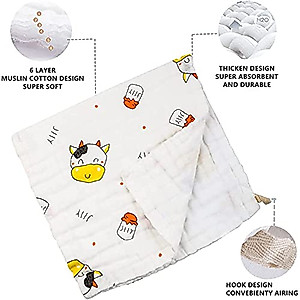 Baby Burp Cloths Muslin Washcloths 6Pack - Muslin Burp Cloths Hanky Large 20''x10'' Extra Soft Absorbent Baby Burp Rags for Newborn 100% Cotton for Boys Girls Gift 6 Layers Machine Washable