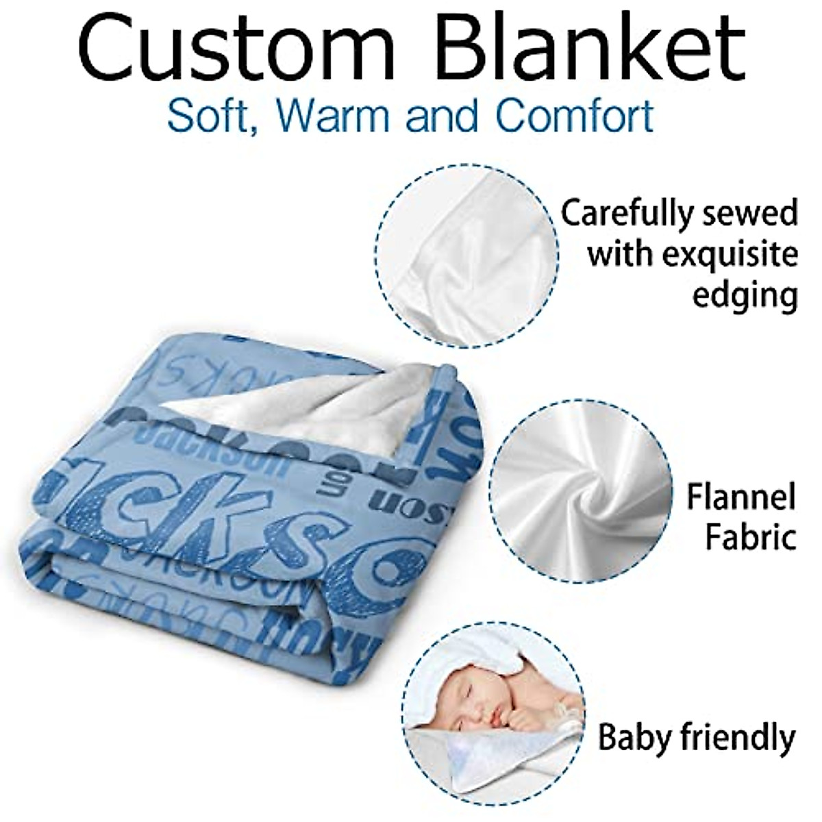 SIMIEEK Custom Blanket Personalized with Name Text, Customized Flannel Throws Blankets for Baby Adults Kids Birthday Valentines Day Gift, 50x40 Inches Inches, Blue
