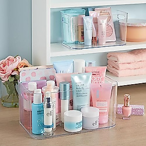 STORi Bliss Open Compartment Clear Plastic Organizer Set of 2 | 12x8 and 10x6 | Rectangular Makeup & Vanity Containers & Pantry Storage Bins with Pass-Through Handles | Round Corners | Made in USA