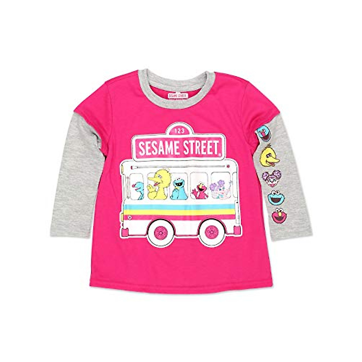 Sesame Street Elmo, Big Bird, Cookie Monster, Grover, Abby Cadabby Girls’ Long Sleeve T-Shirt for Infant and Toddler – Pink