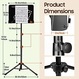 CAHAYA Portable Sheet Music Stand: 3 in 1 Dual-use Sheet Music Stand & Desktop Book Stand Adjustable 31.4–55.9 in with Book Stand Support, Carrying Bag