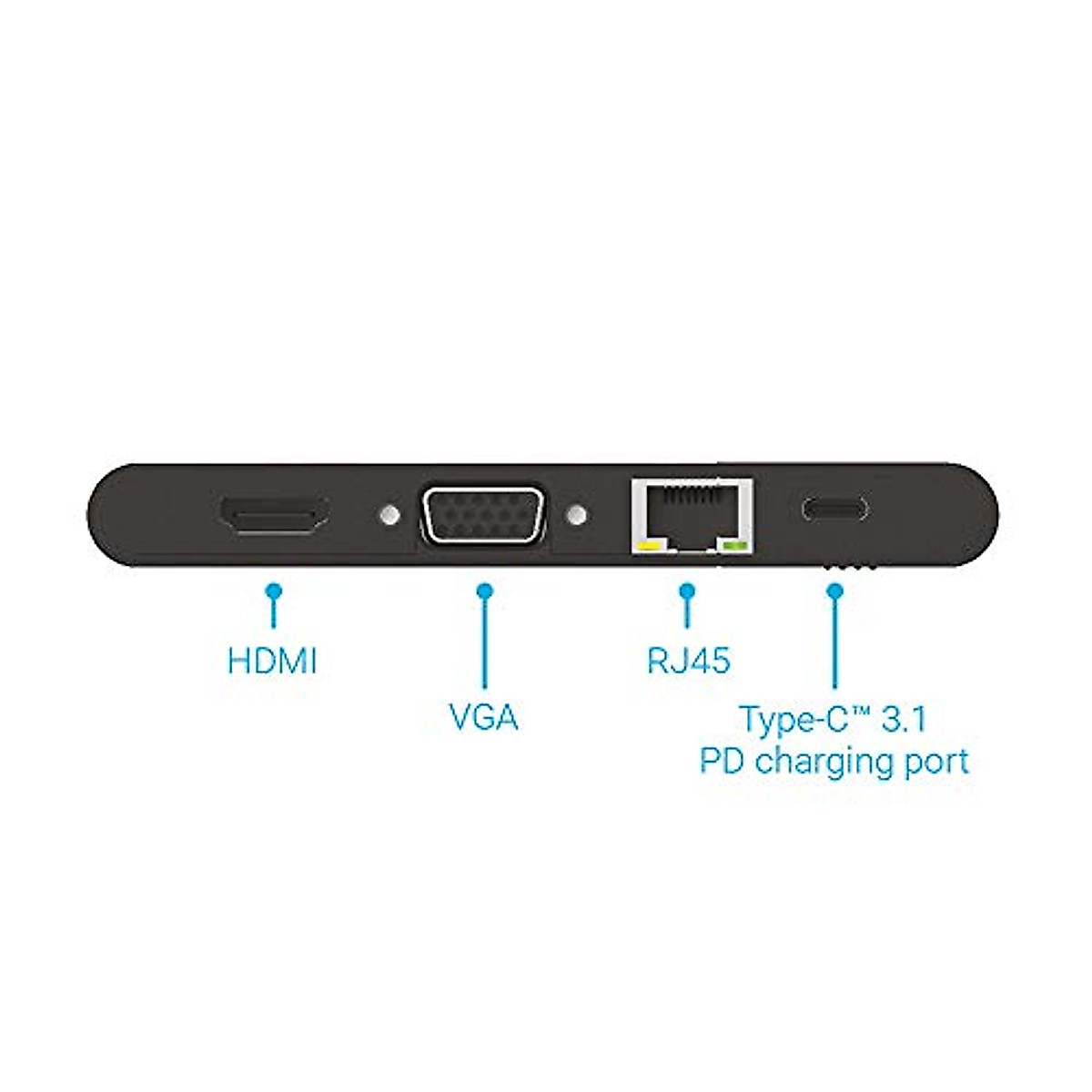 PNY 9 in 1 Mini Portable USB-C Power Hub with Integrated USB-C Cable for USB-C Compatible Devices with 2xUSB-C Ports, 2xUSB-A 3.1 Ports, 1xHDMI Port, 1xVGA Port, SD/microSD Slots, PNY Mini USB-C Hub
