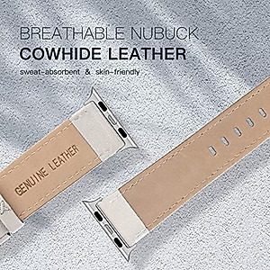 EDIMENS Leather Bands Compatible with Apple Watch 45mm 42mm 44mm Band Men Women, Vintage Genuine Leather Wristband Replacement Band Compatible for Apple Watch iwatch Series 8 7 6 5 4 3 2 1 SE White