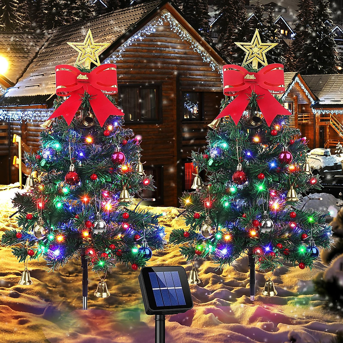 80LED Solar Christmas Tree Lights Outdoor Decorations, 2PCS Waterproof Lights Yard Decorative Xmas Tree Solar Christmas Yard Stake Outdoor Christmas Pathway Lights for Christmas Pathway Yard (Green)