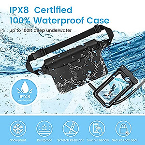 VEGO [2 Pack] Waterproof Pouch with Adjustable Waist Strap, Universal Floating Waterproof Phone Pouch for iPhone 13 12 11 Pro XR Xs 8 7 Galaxy S22 S21 S10 Note 10 up to 7" - Black+Black