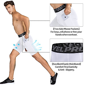 EARGFM Men's Compression Pockets Running Workout Cool Dry Sport Spandex Bike Riding Shorts Tights Underwear, White*3, X-Large