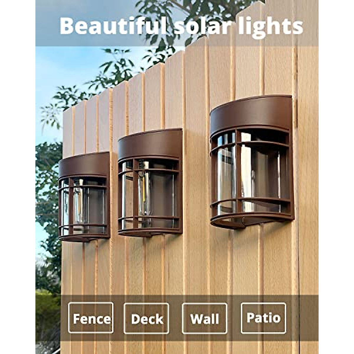 DOESLAG Solar Fence Lights, 8 Pack Deck Lights Waterproof Solar Outdoor Lights for Garden Fence Post Backyard Decor, Brown