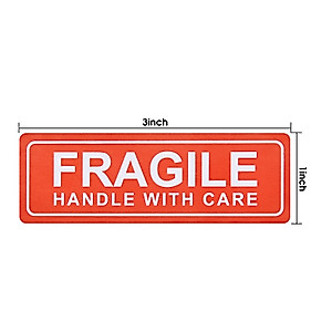 Fragile Stickers, Pacific Mailer 1" x 3" Fragile Handle with Care Warning Packing Shipping Label with Self Adhesive for Moving, Shipping [1000 Labels Per Roll]