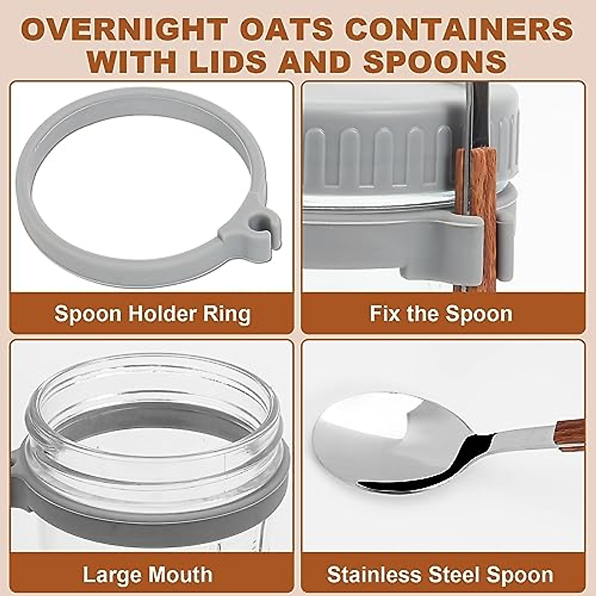 TAOUNOA 9 Pack Overnight Oats Container, 12oz Glass Overnight Oats Containers with Lids and Spoon 350ml Colorful Mason Jars with Lids with Measurement Marks