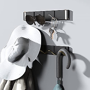 AJIJING Coat Rack Wall Mount, Space-Saving Coat Hooks Wall Mounted with 5 Retractable Hooks, Metal Anti-Slip Durable Coat Hanger for Wall to Hang Hat Towel Purse Bathrobe in Mudroom Bedroom Entryway