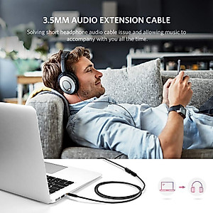 UGREEN Headphone Extension Cable Nylon Braided Male to Female 3.5mm Extension Cable Lossless Multi Shielded Aux Jack Extender Gold Plated Cord Compatible with iPhone iPad Tablets Media Players, 6FT