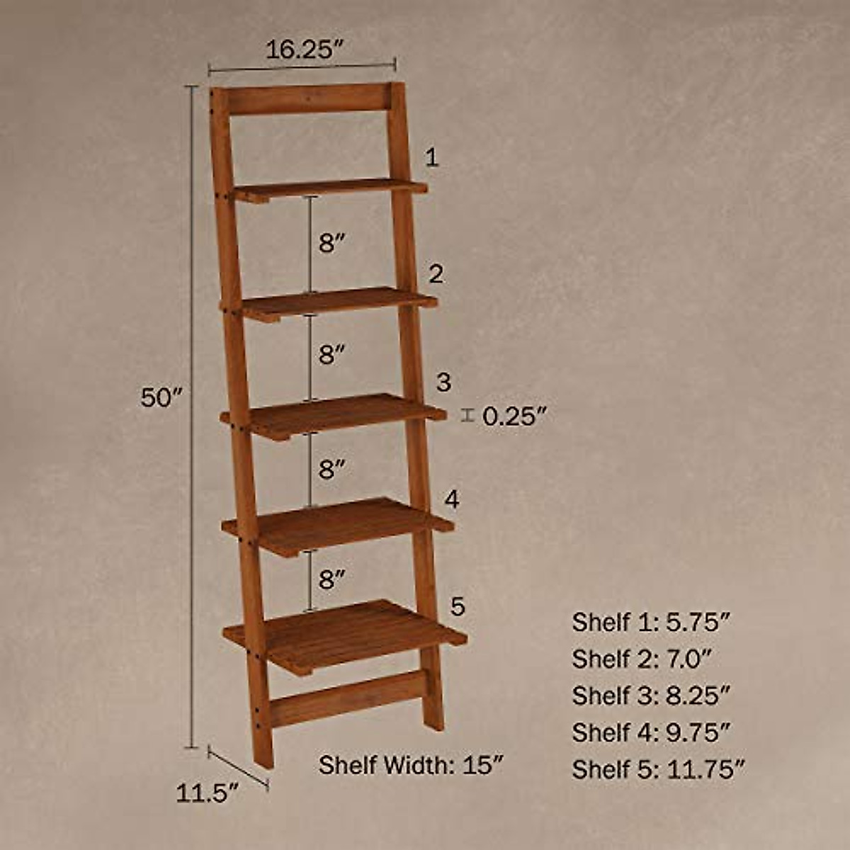 Lavish Home Ladder Bookshelf-5 Tier Leaning Decorative Shelves for Display, Cherry