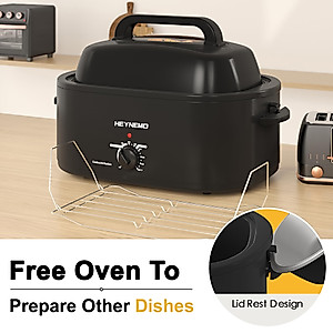 26 Quart Electric Roaster Oven with Visible & Self-Basting Lid, Large Turkey Roaster with Defrost Warm Function, Adjustable Temperature, Removable Pan Rack, Stainless Steel, Black