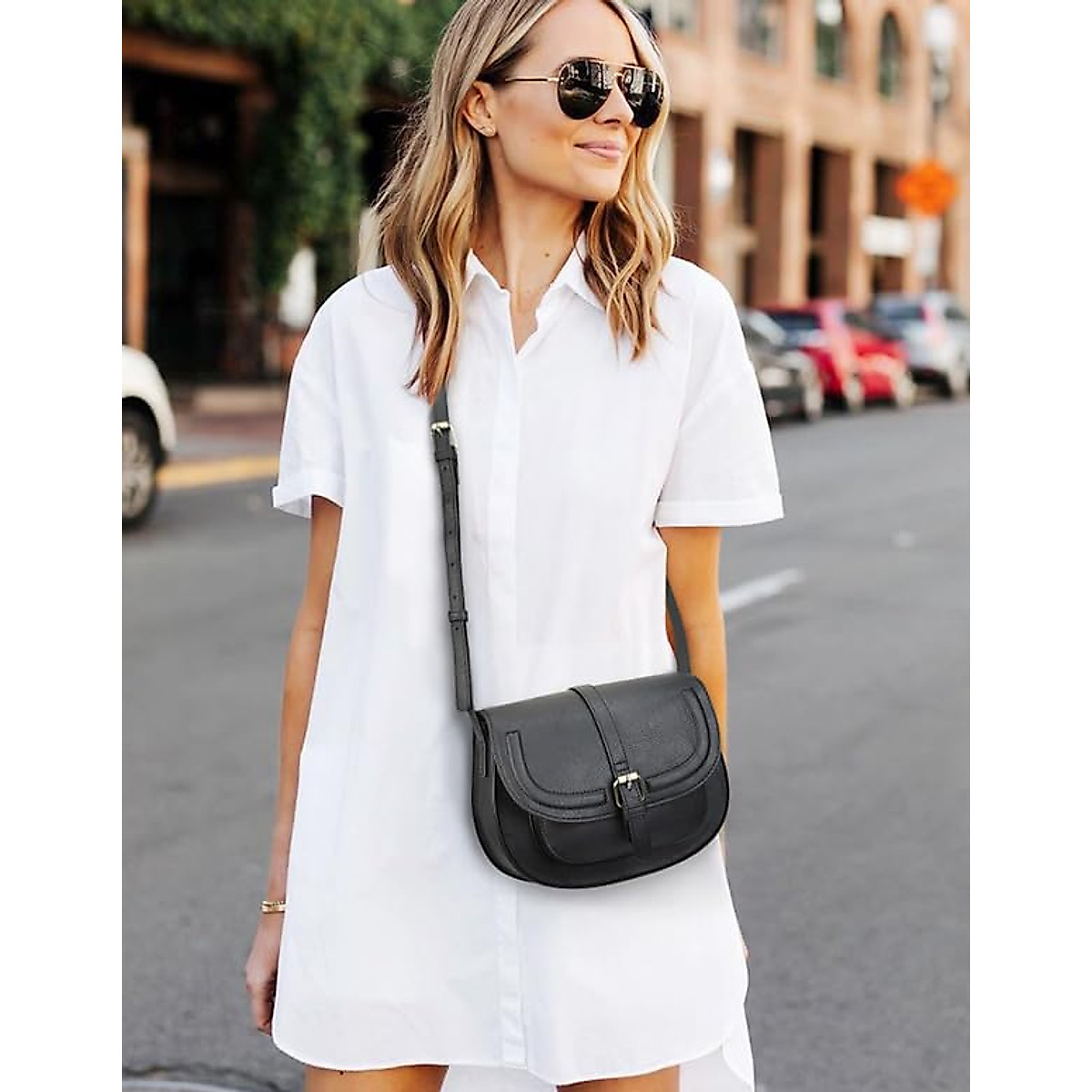 AFKOMST Crossbody Bags for Women,Small Saddle Purse and Boho Cross Body Handbags,Vegan Leather