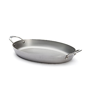 de Buyer MINERAL B Carbon Steel Oval Roasting Pan - Ideal for Roasting Meat, Seafood & Veggies - Naturally Nonstick - Made in France