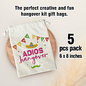 Hangover Kit Bags, Adios Hangovers With Drawstring Gift Bag, for Bridal Shower, Wedding, Travel, Bachelorette Party Survival Recovery Kit Bag, Decorations, Supplies (6"X 8") 5 Pcs -kit057