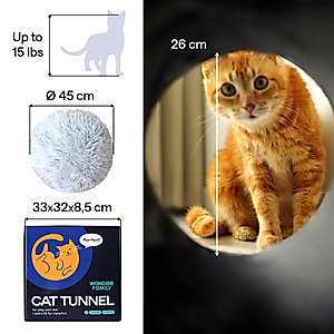 Cat Tunnel Bed – Cat Donut Tunnel Combining Cat Bed, Peekaboo Cat Cave, & Cat Tube – Cat Cave Bed with Cat Toys for Indoor Cats Included – Cat Tunnels for Indoor Cats Large, 1 Lazer Paw, 1 Ball