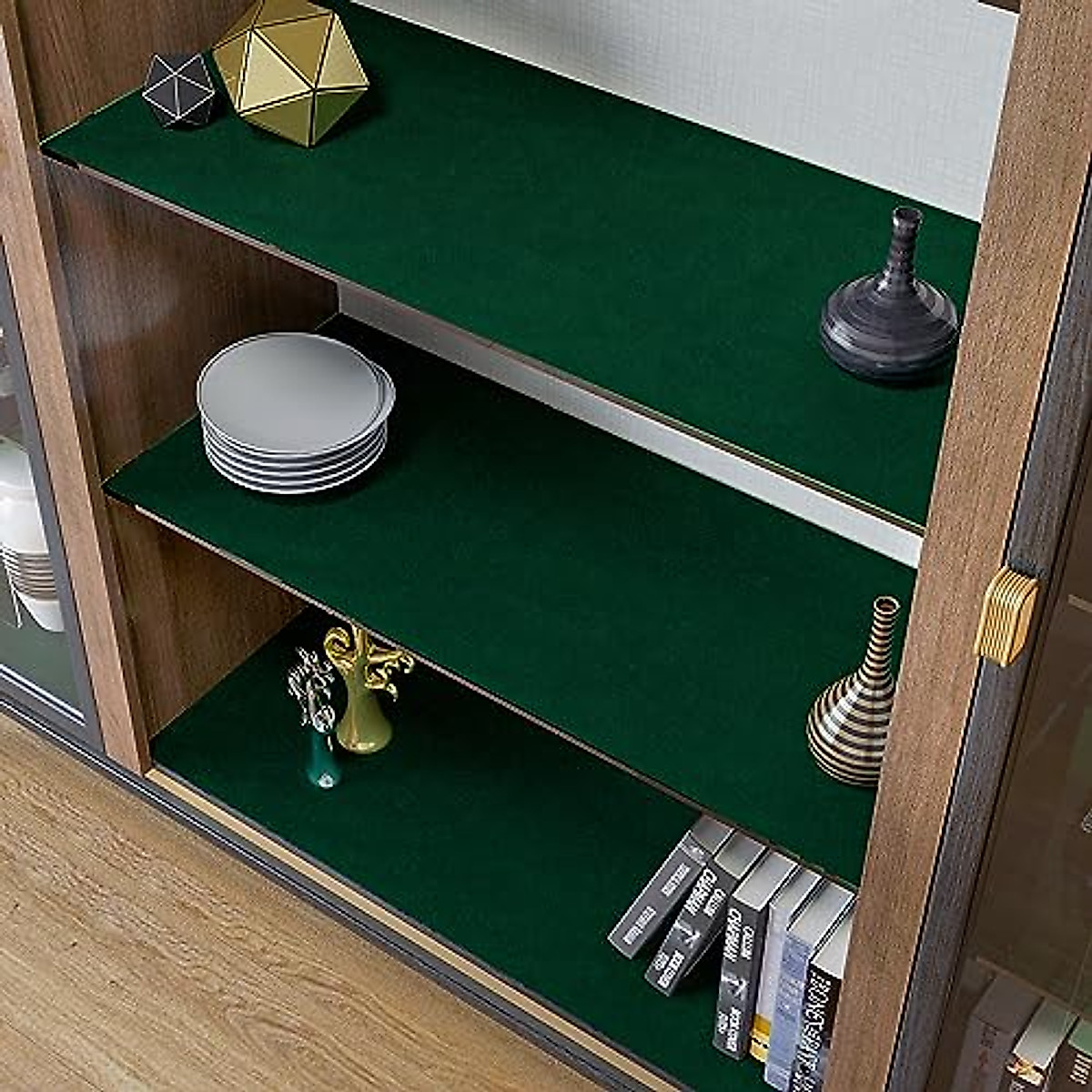 VaryPaper 15.7''x78.7'' Self Adhesive Dark Green Velvet Fabric Felt Roll Velvet Drawer Liners for Dresser Jewelry Velvet Paper Roll Flocking Liner Contact Paper for Cabinets Walls Shelves Arts Crafts