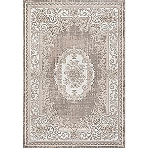 JONATHAN Y MDP401A-4 Rosalia Cottage Medallion Indoor Area-Rug Vintage Bohemian Easy-Cleaning Bedroom Kitchen Living Room Non Shedding, 4 ft x 6 ft, Ivory/Navy