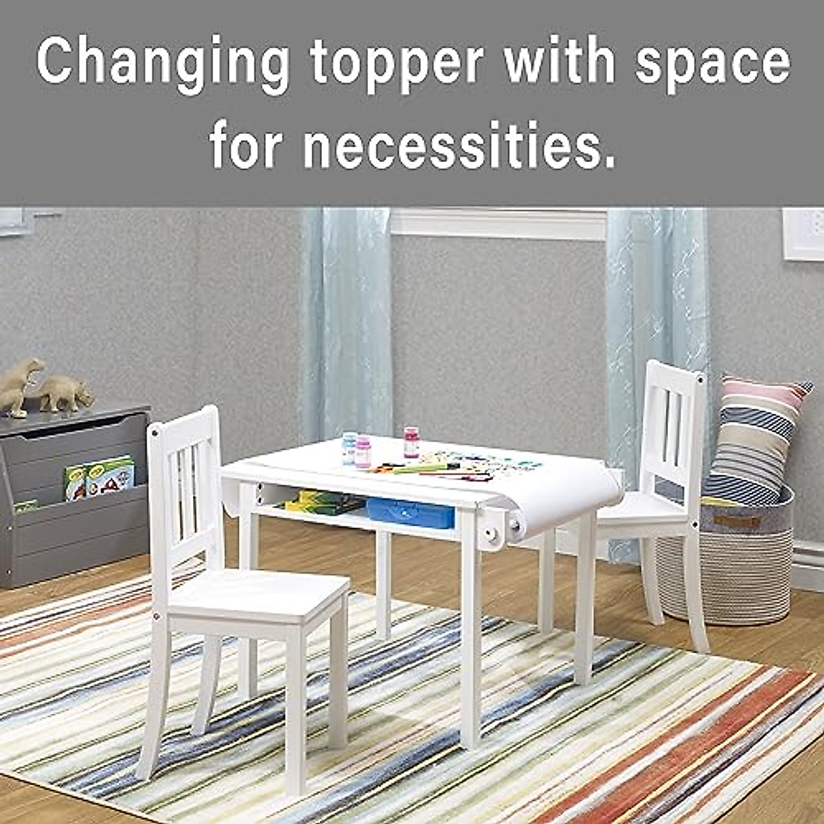 Sorelle Furniture Kids Wood Table and Chair Set (2 Chairs Included) -Imagination Table Ideal for Arts & Crafts, Snack Time, Toy Table & More –Childrens Furniture Sets-White