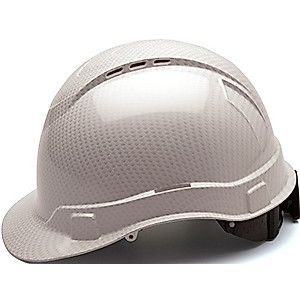 PYRAMEX Ridgeline Cap Style Hard Hat, Vented, 4-Point Ratchet Suspension, Shiny White Graphite Pattern