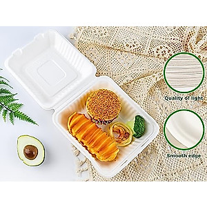 AUEAR, 8 Inch [50 Pack], Compostable Clamshell Take Out Food Containers, To Go Boxes for Food, Natural Disposable Clamshell Food Container, Eco-Friendly, Heavy - Duty To-Go Containers