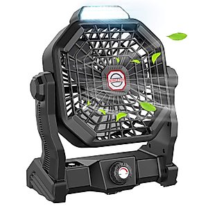 Camping Fan with LED Lantern, 10400 mAh 9 Inch Rechargeable Battery Powered Fan with 270°Head Rotation, Stepless Speed and Quiet Battery Operated Tent Fan for Picnic, Barbecue, Fishing, Travel, Home