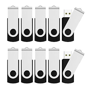 JUANWE 10 Pack 4GB Bulk USB Flash Drive Thumb Drive Jump Drive Fold Storage Swivel Memory Stick with Key Ring Design Portable Pen Drive, Black