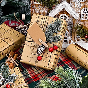 Merture Kraft Wrapping Paper Roll, Brown Gift Wrap with Dynamic Plaid Pattern - 17 In X 32.8 Ft Black Stripe Wrapping Paper for Christmas, Wedding, Father's Day, Mother's Day, Valentines Day - 1 Roll (46.5 sqft.)