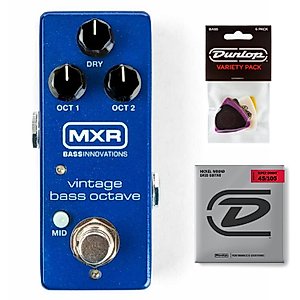 Briskdrop MXR M280 Vintage Bass Octave Effects Pedal Bundle with Dunlop Pick Pack and Super Bright Bass Strings, M280-PVP117-DBSBN