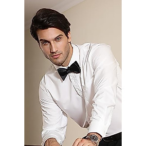 HISDERN Bow Ties for Men Solid Black Self Tie Bow Tie & Pocket Square Set Classic Formal Satin Bow ties for Tuxedo Wedding Party