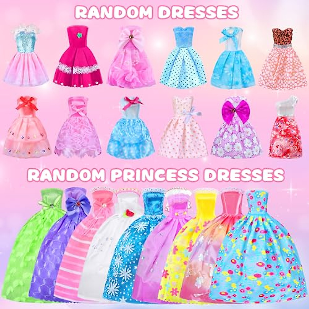MINIFUN 122 Pcs Doll Clothes and Accessories with Closet(Include Doll), Princess Gowns Fashion Dresses Top Pants Jumpsuit Swimsuits Shoes Hangers, Doll Dress up Toys for Girls Kids Toddlers Toy Gifts