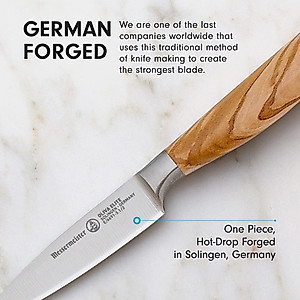 Messermeister Oliva Elite 3.5” Paring Knife - Fine German Steel Alloy Blade & Natural Mediterranean Olive Wood Handle - Rust Resistant & Easy to Maintain