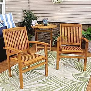 Sunnydaze Stackable Outdoor Patio Dining Chairs - Slat-Back Wood Outdoor Arm Chairs for The Outdoor Dining-Table, Patio, Porch, or Deck - Light Brown Finish - 24.25 Inches Wide - Set of 2