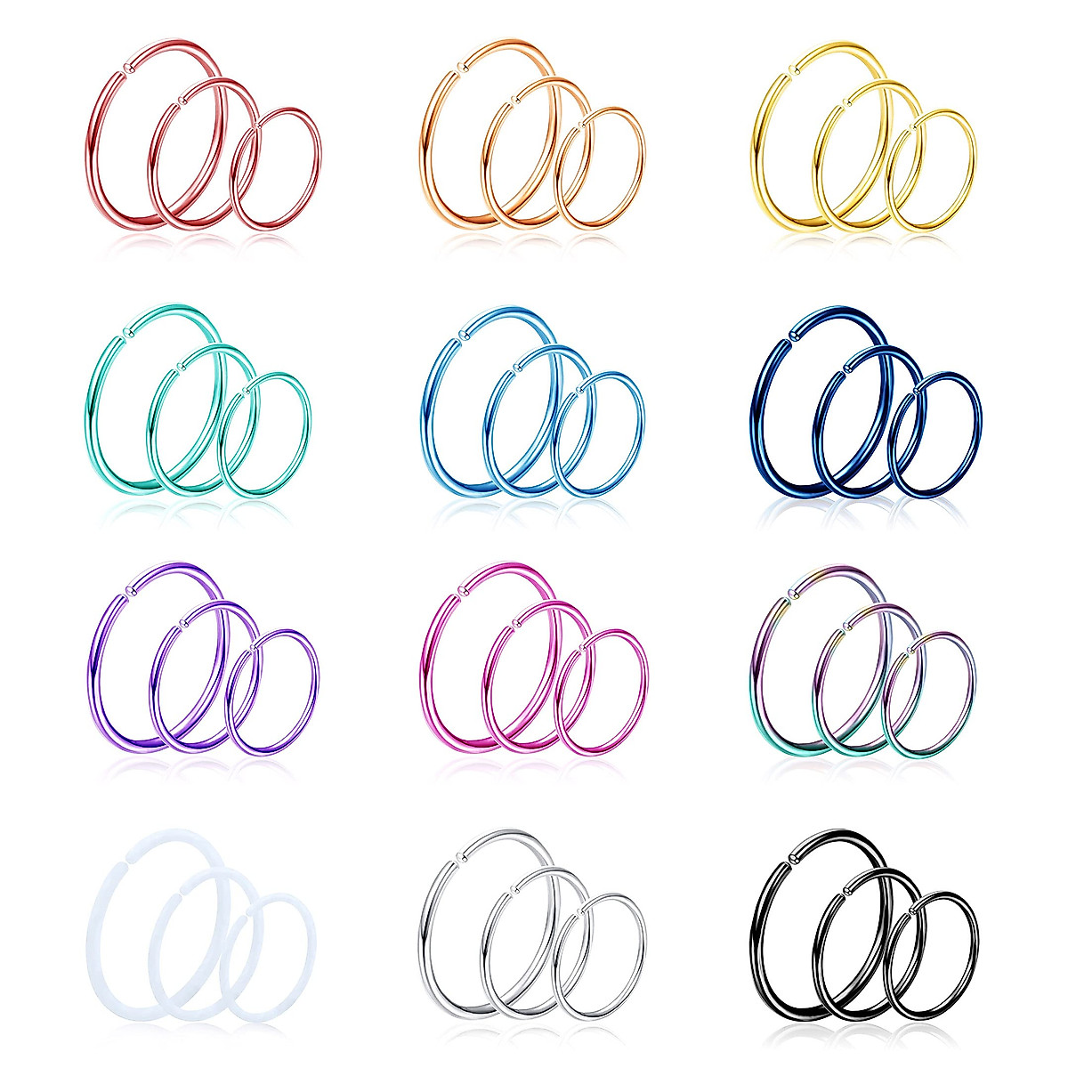 Magitaco 36PCS 20G Nose Ring Hoop 316L Stainless Steel Nose Piercing Lip Septum Tragus Ring Helix Cartilage Earring Hoop Piercing Nose Rings for Women Men