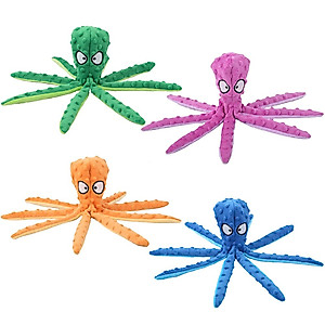 oAutoSjy 2pcs Plush Squeaky Dog Toy No Stuffing Octopus Duck Pet Toy for Small Medium and Large Dogs Crinkle Dog Toy Indoor Pet Interactive Toy Chew Toy for Biting Training Puppy Teething,Orange