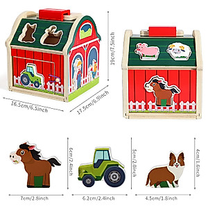 Atoylink Wooden Farm Toys for Toddlers 1 2 3 Year Old Take Along Matching Sorting Barn Farm Animals Playset Preschool Learning Educational Toy for Kids Boys Girls