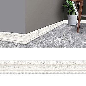 Puoxiuna 1PC Peel and Stick Trim Molding Wallpaper Border Wall Panels 90x3In Foam Molding Trim Self-Adhesive Skirting Line Waterproof 3D Wall Sticker Baseboard Decorative Strips for Bathroom Kitchen