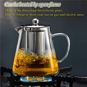 Glass Teapot with Removable Stainless Steel Infuser, Borosilicate Glass Tea Pot with Strainer,for Blooming Tea & Loose Leaf Tea, Microwave & Stovetop Safe（19oz ）