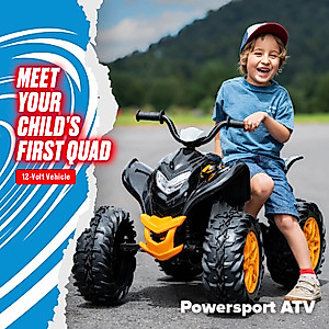 Rollplay Powersport ATV 12V Electric 4 Wheeler Featuring Oversized Wheels with Rubber Tire Strips for Added Traction, Working Headlights, and a Top Speed of 3 MPH, Black/Yellow