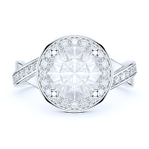 PRSTANI Sterling Silver Crossover Shank 2CT Simulated Round Brilliant Cut Diamond Halo Promise Engagement Ring (7.5)