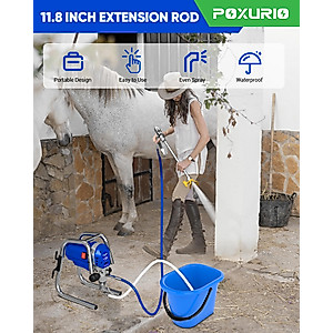 POXURIO 1200W Airless Paint Sprayer, 3300PSI High Efficiency Electric Paint Sprayer with Extension Rod, Thinning-Free Stand Airless Sprayer for Home Exterior and Interior, Garage, Deck, Furniture