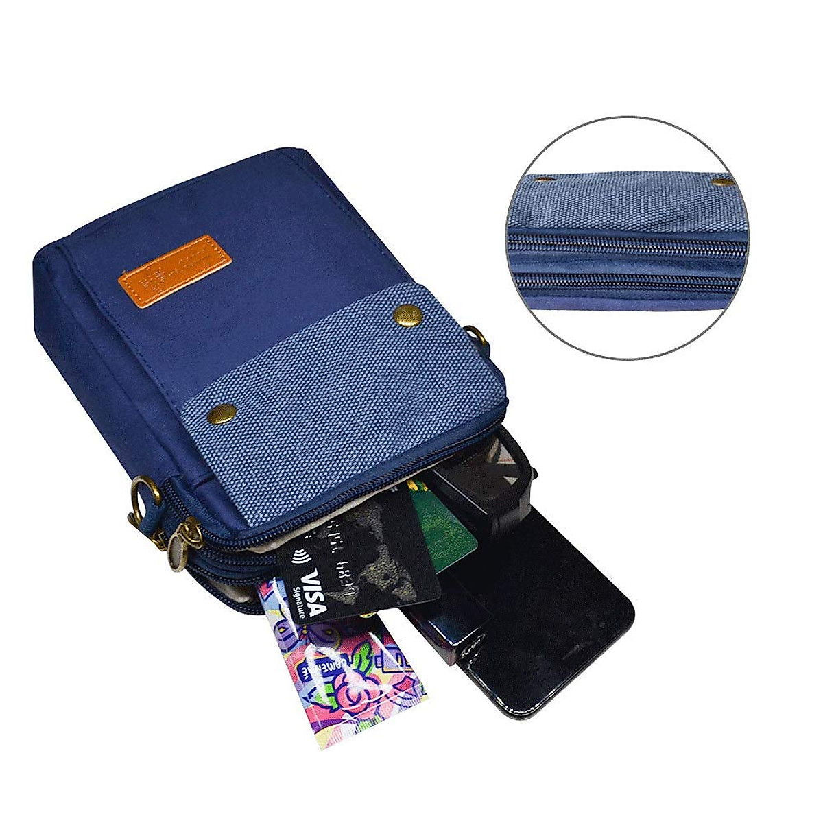 Canvas Small Crossbody Bags Cell Phone Purse Wallet Pouch Bag with Roomy Pockets for Women Teen Girls (Blue)