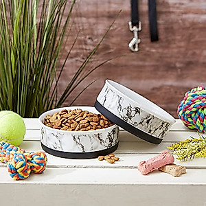 Bone Dry Pet Bowl Collection Ceramic Set, Medium, Marble, 2 Count White