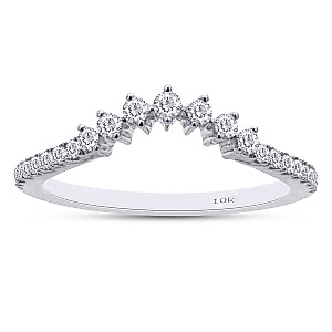 AFFY 1/5 Carat Round Shape White Natural Diamond Stacking Curved Wedding Band In 10K Solid White Gold (Clarity : I2-I3, Color : I-J, 0.2 Cttw) Size 8